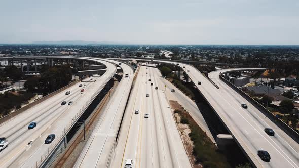 Drone Approaching Large Highway Road Intersection, Cars Moving Through ...