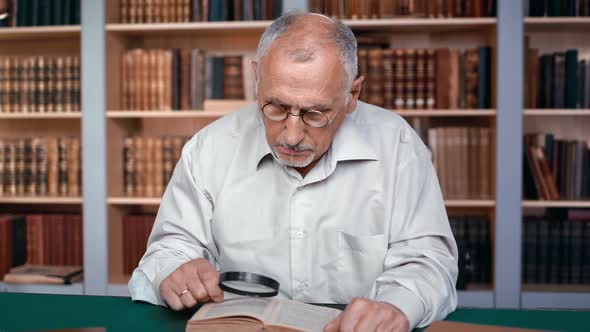 Focused Elderly Man 70s Scientist Reading Professional Book with ...