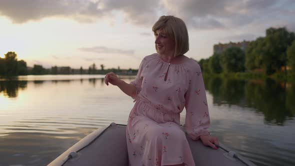 Happy Charming Trans Woman Waving Away Inviting Someone Sitting in Boat ...