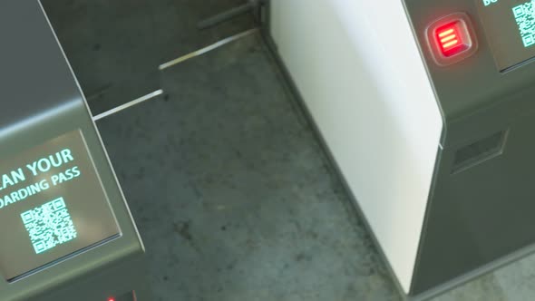 Loopable view at mobile border gates at the airport. Scan boarding pass ...