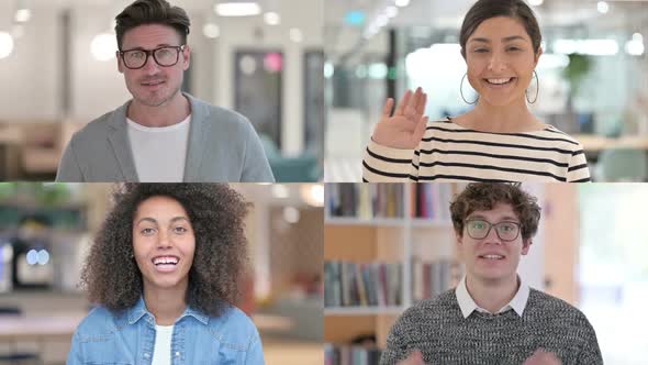 Collage of Different Races People Talking on Video Call, Stock Footage