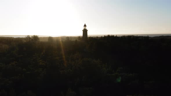 Drone To Sunset Behind Lodbjerg Lighthouse, Stock Footage | VideoHive