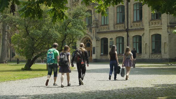 Students Life, Young Men and Women Walking on University Campus ...