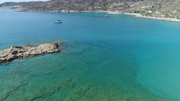 Magganari beach on the island of Ios in the Cyclades in Greece seen ...