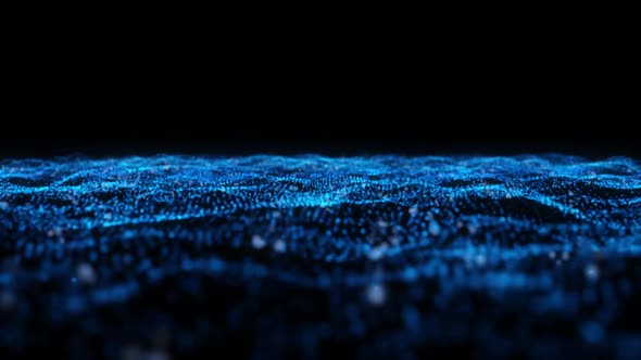 Classic blue abstract motion background shining particles wave loop ...