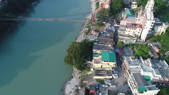 City of Rishikesh state of Uttarakhand in India seen from the sky ...
