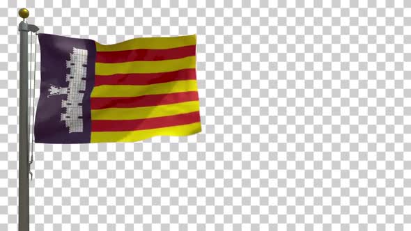 Mallorca Flag (Spain) on Flagpole with Alpha Channel - 4K, Motion Graphics