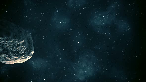 Closeup animation of the floating meteoroid in the infinite outer space ...