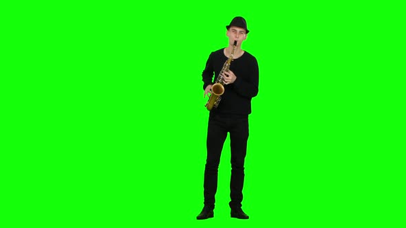 Green Screen. Jazz Melodies Performed By Musician on the Saxophone ...