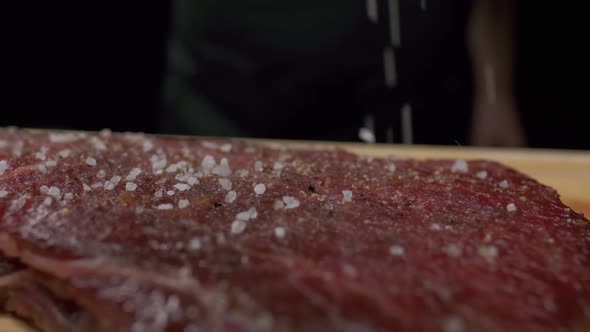 Professional Chef Salting Meat Steak, Stock Footage | VideoHive