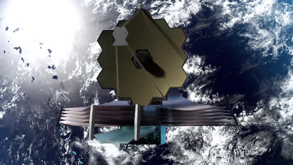James Webb telescope on orbit of Earth. Space observatory, Motion Graphics