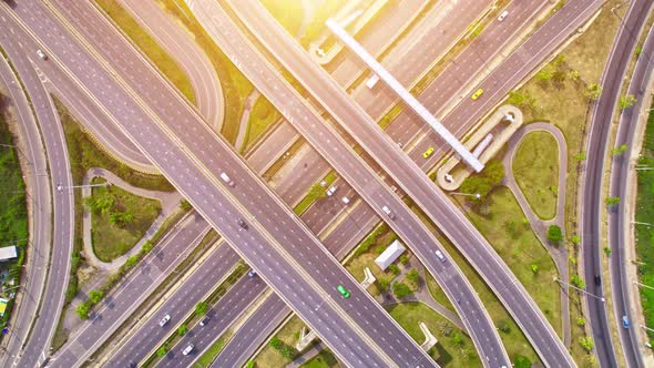 4K : Hyperlapse drone shot over highway multi-level junction road ...