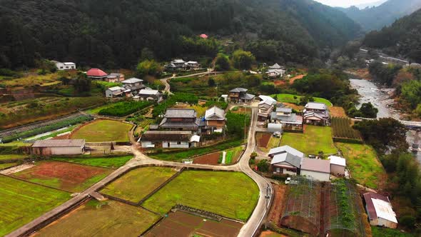 small village in japan alongside a beautiful river, Stock Footage ...