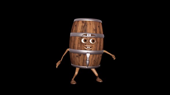 Wooden Barrel Funny Dancing Loop On Alpha Channel, Motion Graphics