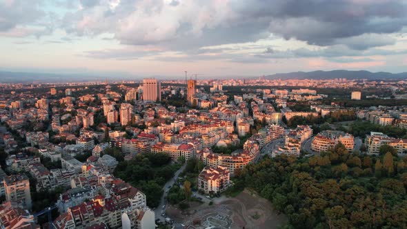Aerial View of the City Center in Sunset Sofia Bulgaria, Stock Footage