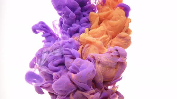 Process of Mixing Orange and Purple Paint on White Isolated Background ...