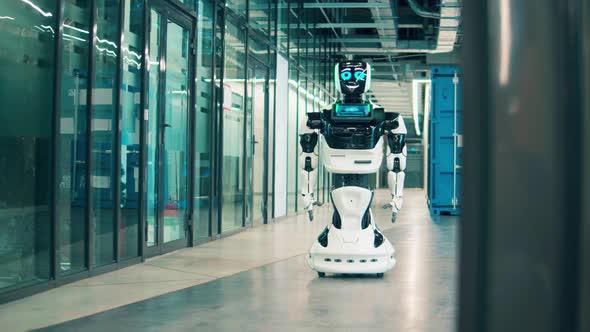 Hightech Robot Moving Along the Building, Stock Footage | VideoHive