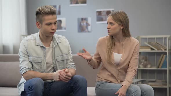 Girl Chastising Her Boyfriend, Blaming Young Husband, Family Quarrel ...