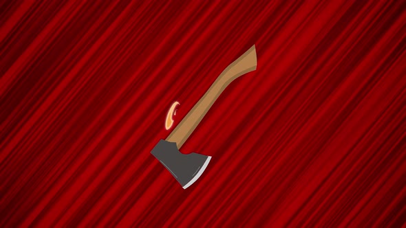 Flying axe on red background. Looped animation of throwing ax. Moving ...