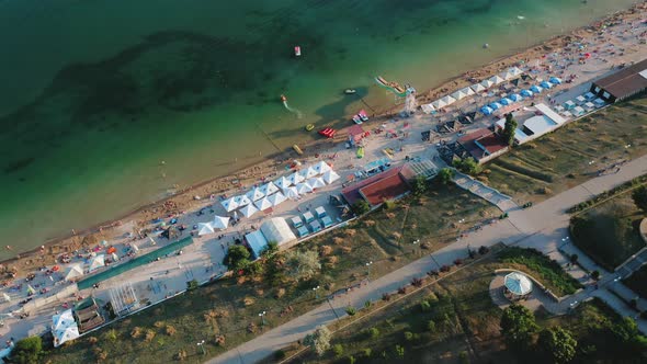 Aerial View of the City Beach on a Warm Summer Evening, Stock Footage