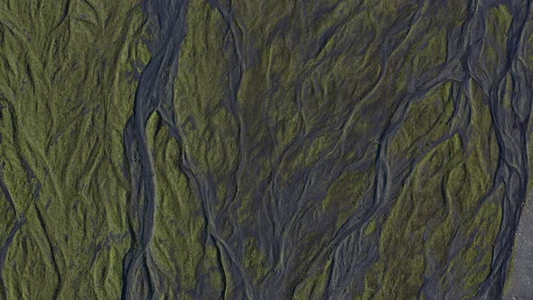 Drone Over Landscape With Dry Riverbed Of Braided River, Stock Footage