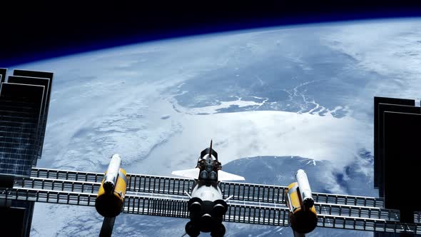 International Space Station ISS Floating in Orbit Above Planet Earth ...