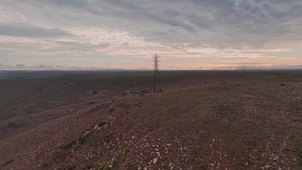 Drone Orbiting Around Electric Pylon During Dusk, Stock Footage | VideoHive