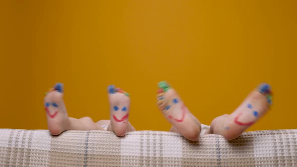 Paint Fun Feet Kids with Smiley Drawing Toes, Stock Footage | VideoHive