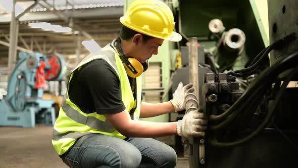 The chief mechanic works in a mechanical factory, Stock Footage | VideoHive
