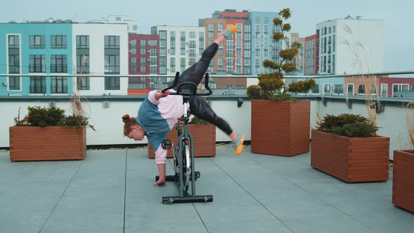 Athletic Girl Make Acrobatic Trick on Bike Exercising Workout on ...
