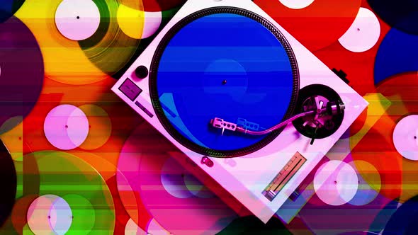 DJ Turntables with Different Coloured Records, Stock Footage | VideoHive