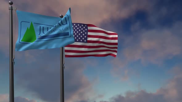 Juneau City Flag Waving Along With The National Flag Of The USA - 2K ...