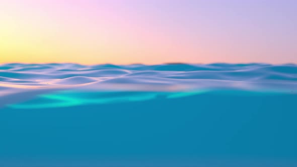 Blue Ocean Water Surface And Underwater With Sunset, Motion Graphics