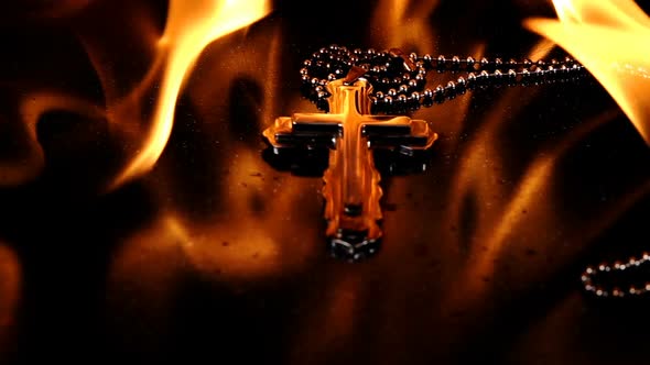 Christian Religion Symbol Cross In Hell Fire , Stock Footage | VideoHive