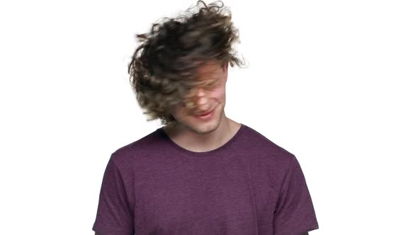 Portrait of Handsome Hairy Man in Casual Tshirt Smiling and Shaking His ...