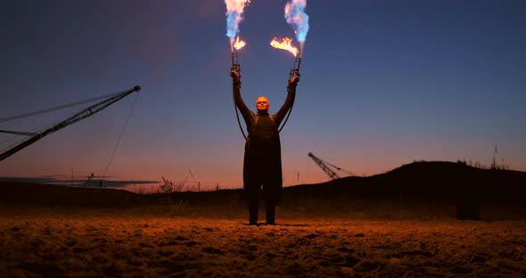 A Man with a Flamethrower at Sunset in Slow Motion, Stock Footage ...