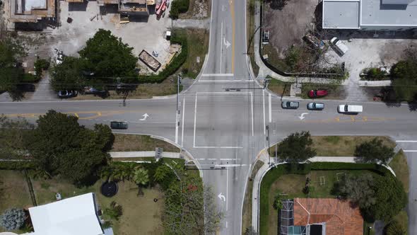 Aerial View of a Stop Light Intersection Next to a Construction Site ...