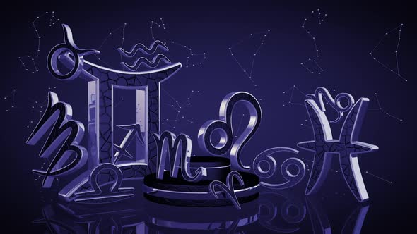 Zodiac signs background, 3D animation on a seamless loop, Motion Graphics