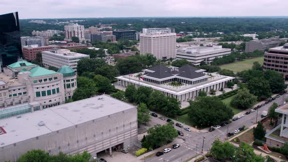 Drone shot of the North Carolina state legislature building downtown ...