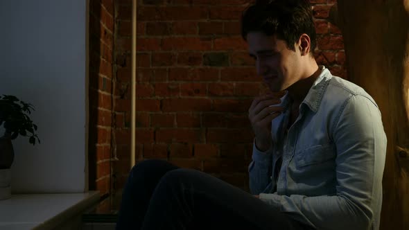 Weeping, Crying Man Feeling Upset at Night, Tears in Eyes, Stock Footage