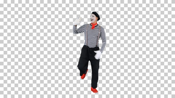 Mime artist smile and simulate walking, Alpha Channel, Stock Footage