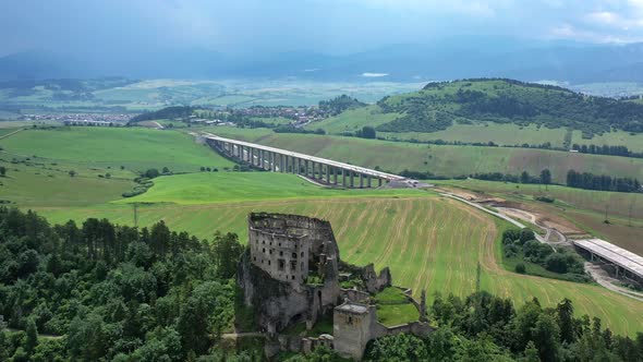Aerial view of Likava castle in Likavka village in Slovakia, Stock Footage