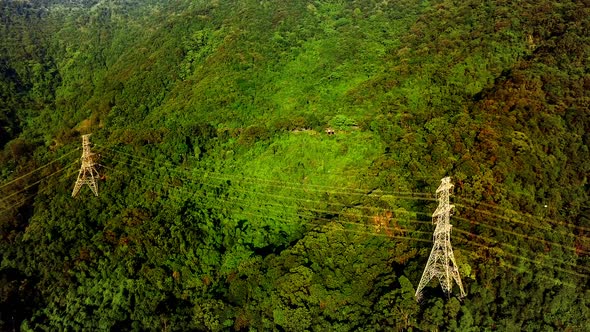 Aerial View of High Voltage Powerlines Side of Tai Mo Shan Mountain ...