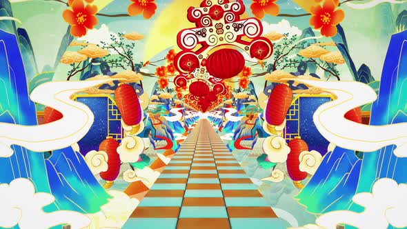 Chinese Beijing Opera Cartoon Character Stage Background, Motion Graphics
