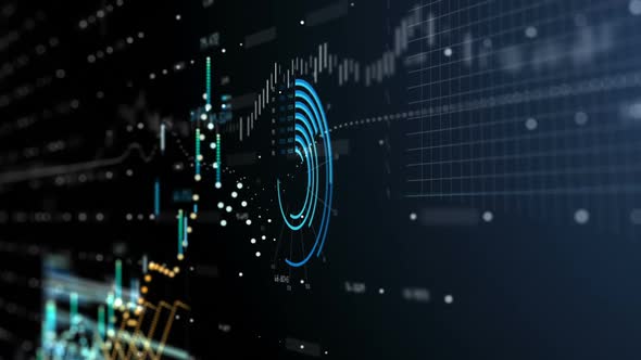 Animated blue graph, bars, diagrams and chart elements, Motion Graphics