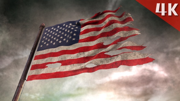 4K Damaged American Flag, Motion Graphics | VideoHive