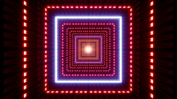 Flickering Blue Square Light in the Red Led Tunnel, Motion Graphics