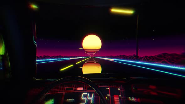 Retro 80s Synthwave Highway Drive, Motion Graphics | VideoHive