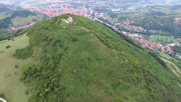 Aerial view of Bosnian pyramids with Visoko village in the valley ...