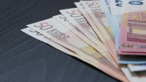 Mixed value papper Euro banknotes on table 4K 2160p 30fps UltraHD video ...